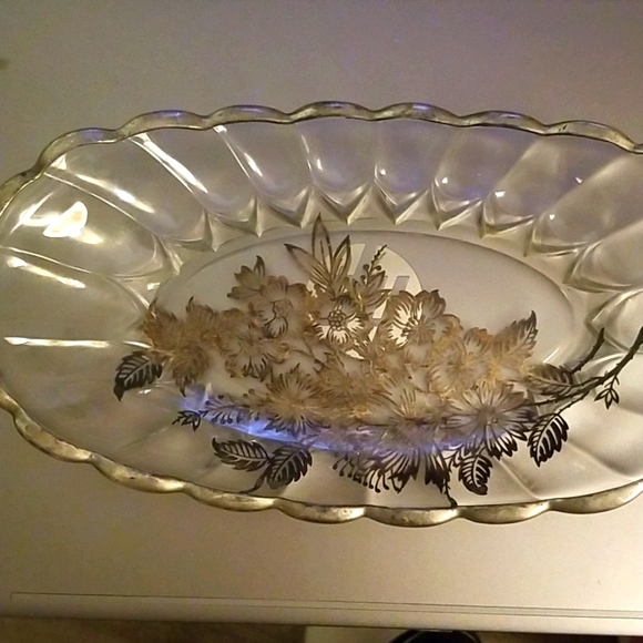 Dining | Silver Overlay Floral Ribbed Oval Glass Relish Tray | Poshmark